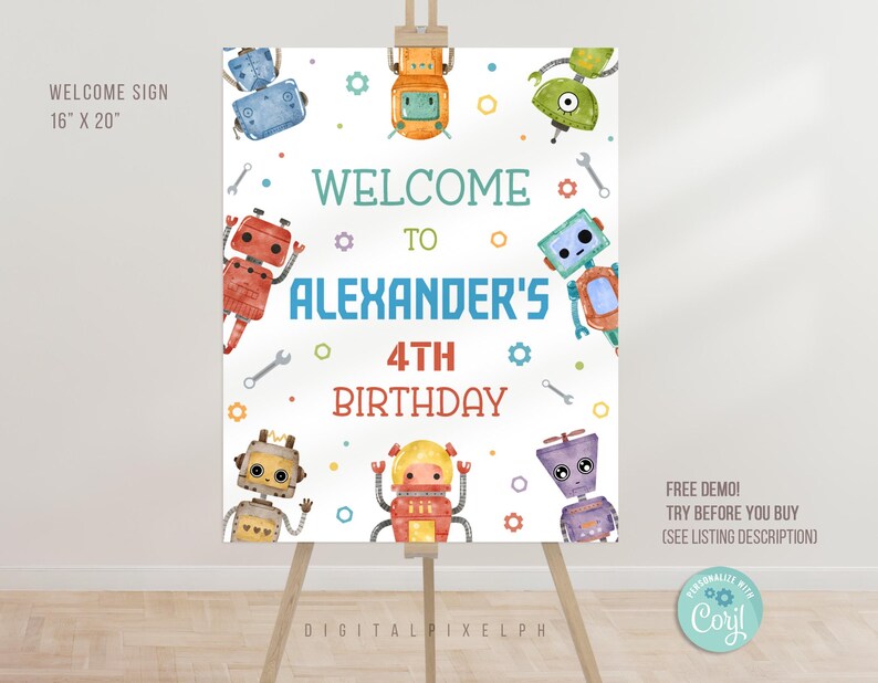Editable Robot Welcome Sign Template, Robot Custom Sign Template, Robot ...