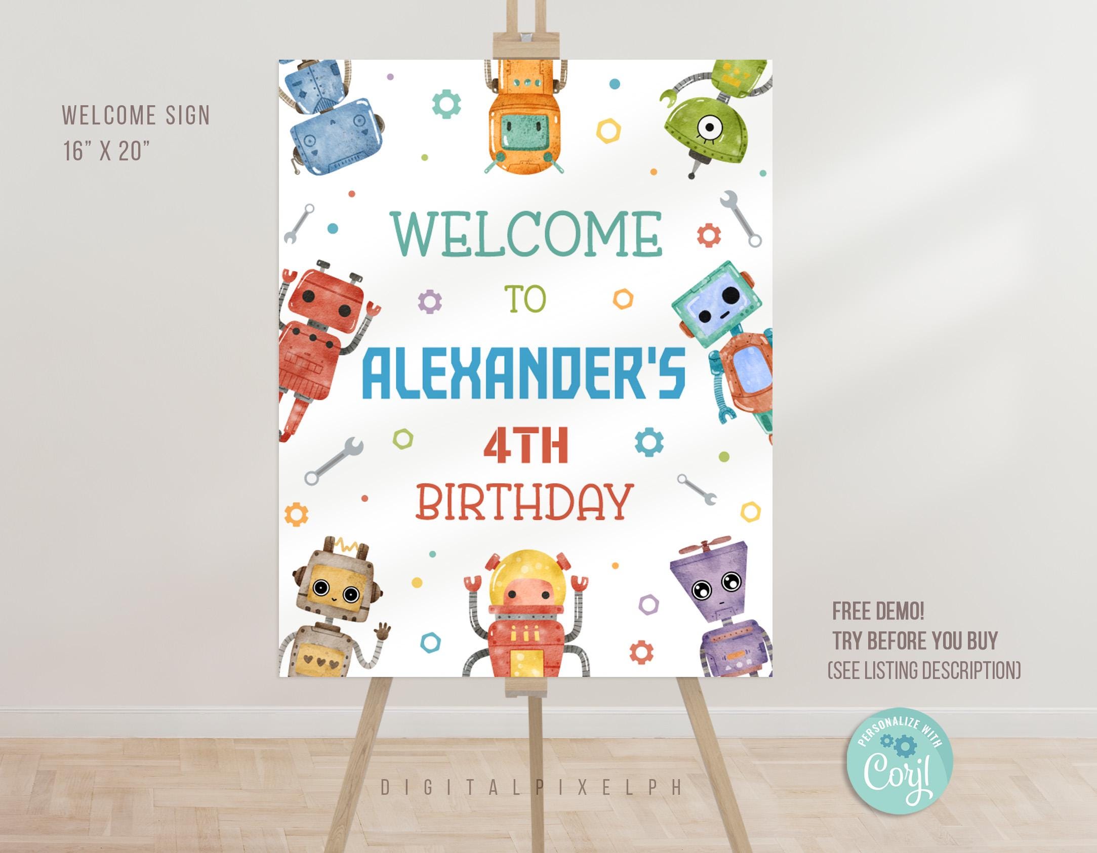 Editable Robot Welcome Sign Template, Robot Custom Sign Template, Robot ...