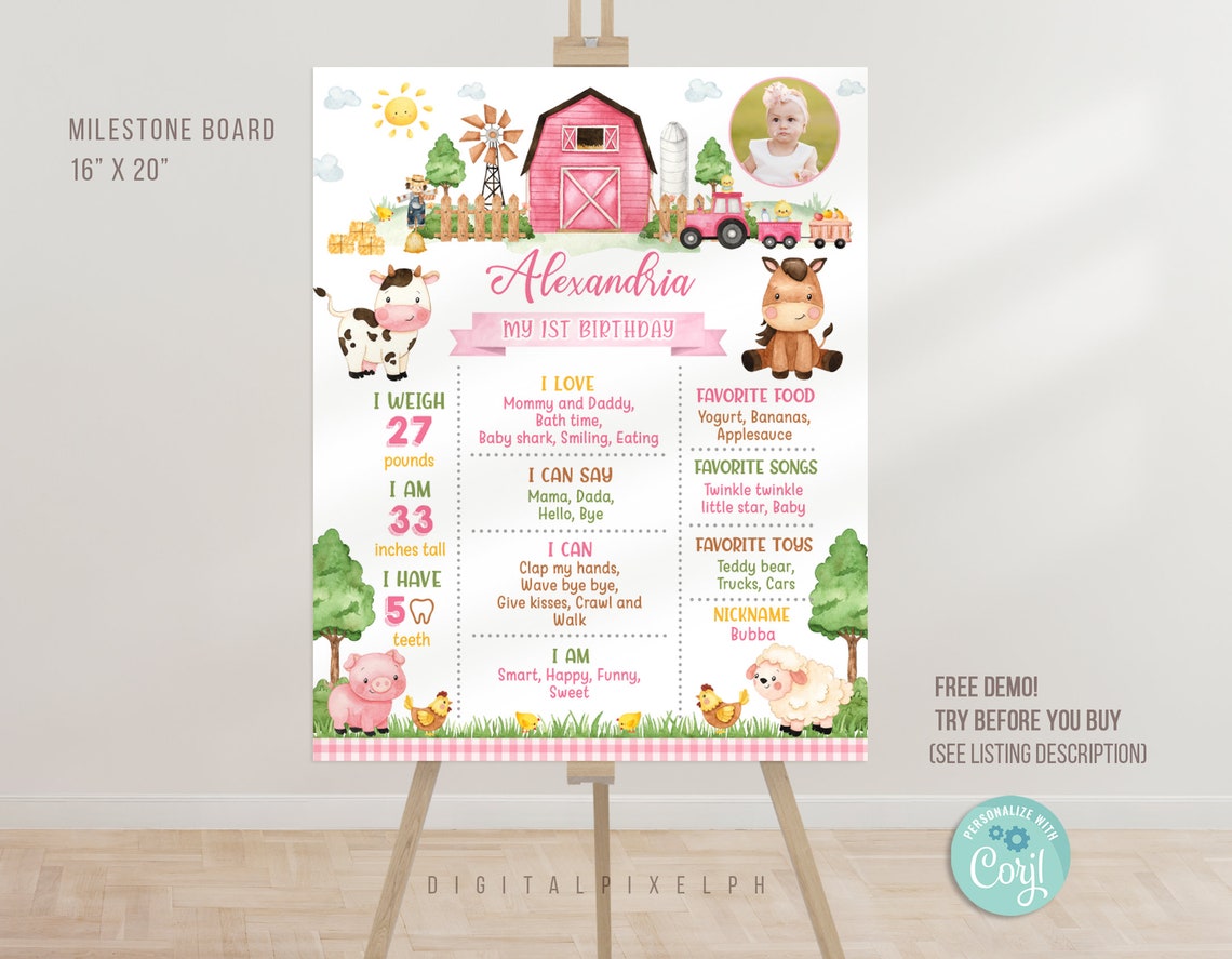Farm Birthday Milestone Poster, Editable Template (digital Download) - Etsy