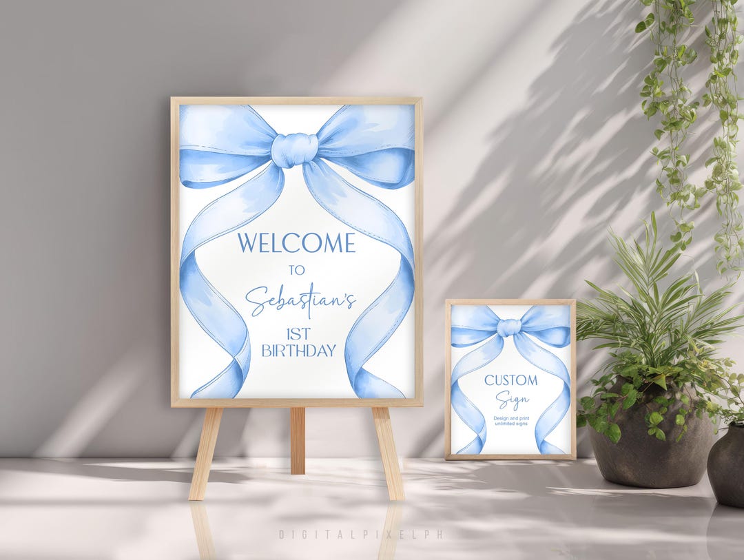 Coquette Blue Bow Welcome Sign Template (digital Download) - Etsy