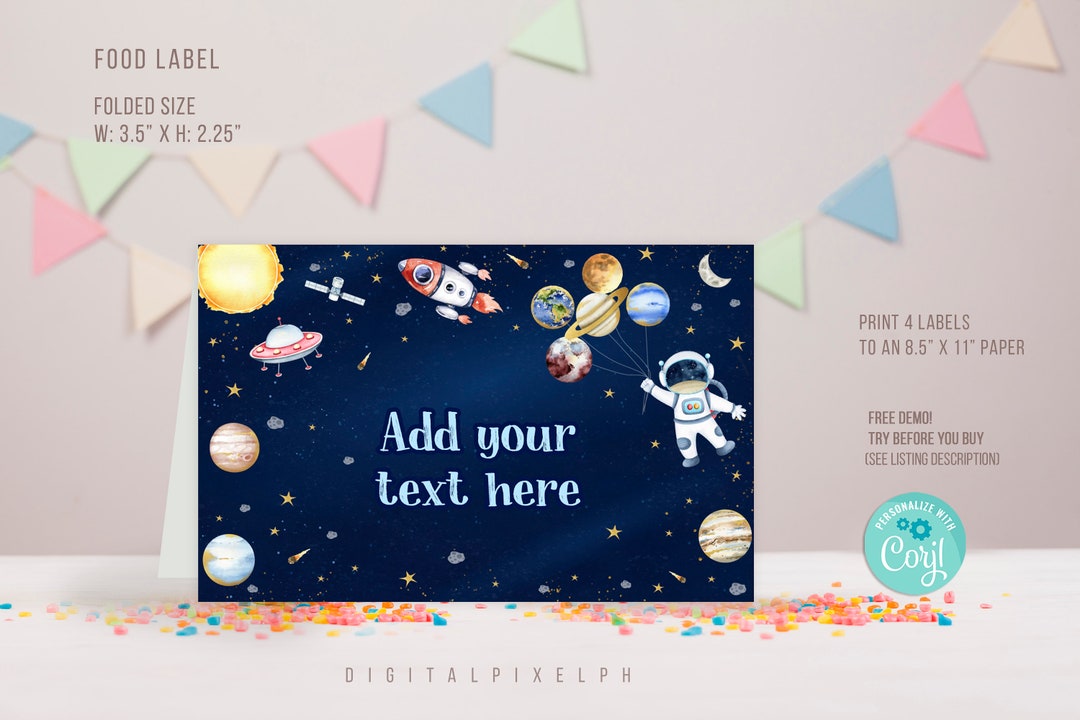 Editable Outer Space Food Label, Outer Space Birthday Party Food Tent ...