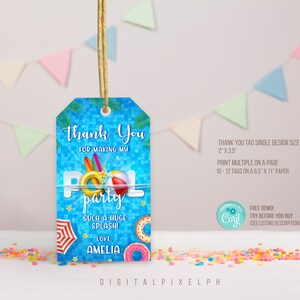 Editable Pool Party Thank You Tags, Pool Party Favor Tags, Printable ...