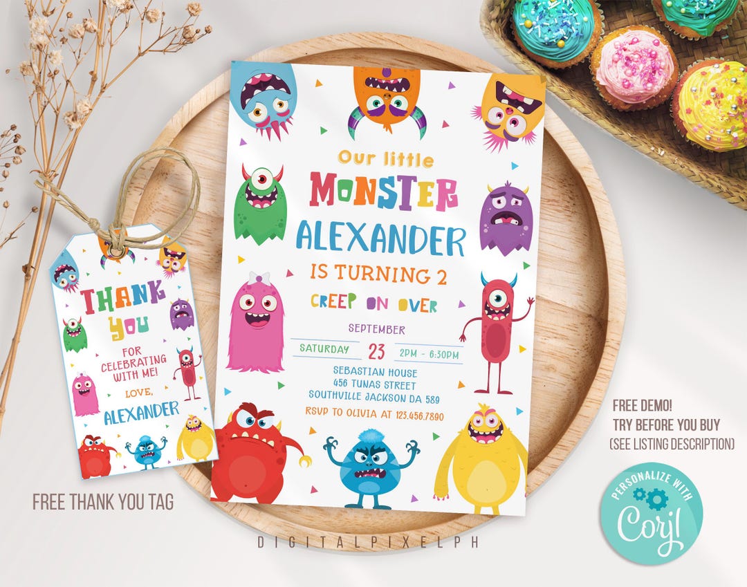 Editable Monster Birthday Invitation Template, Monster Birthday ...