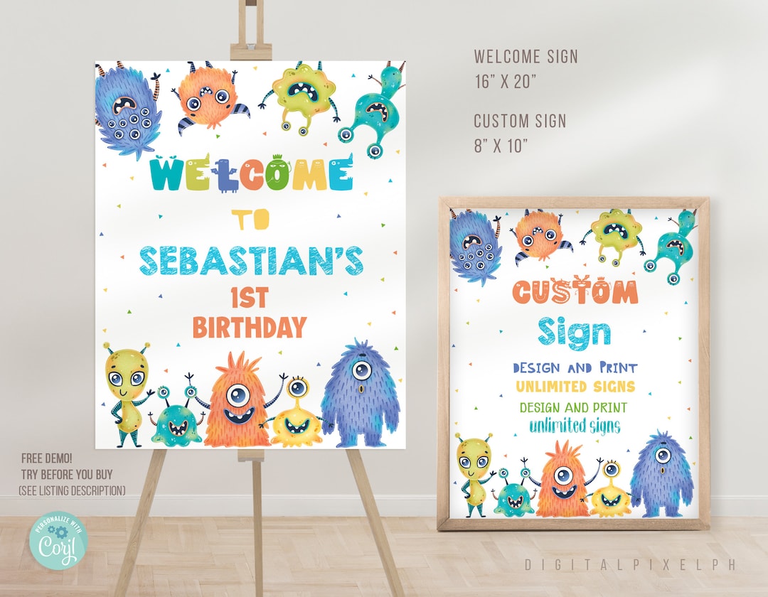 Editable Monster Welcome Sign Template, Monster Birthday Custom Sign ...