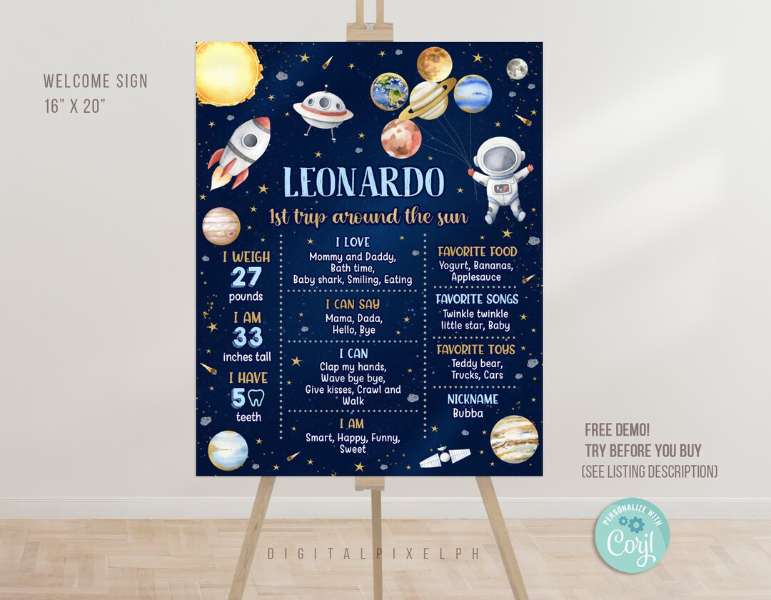 Editable Outer Space Birthday Milestone Poster Template, Outer Space ...