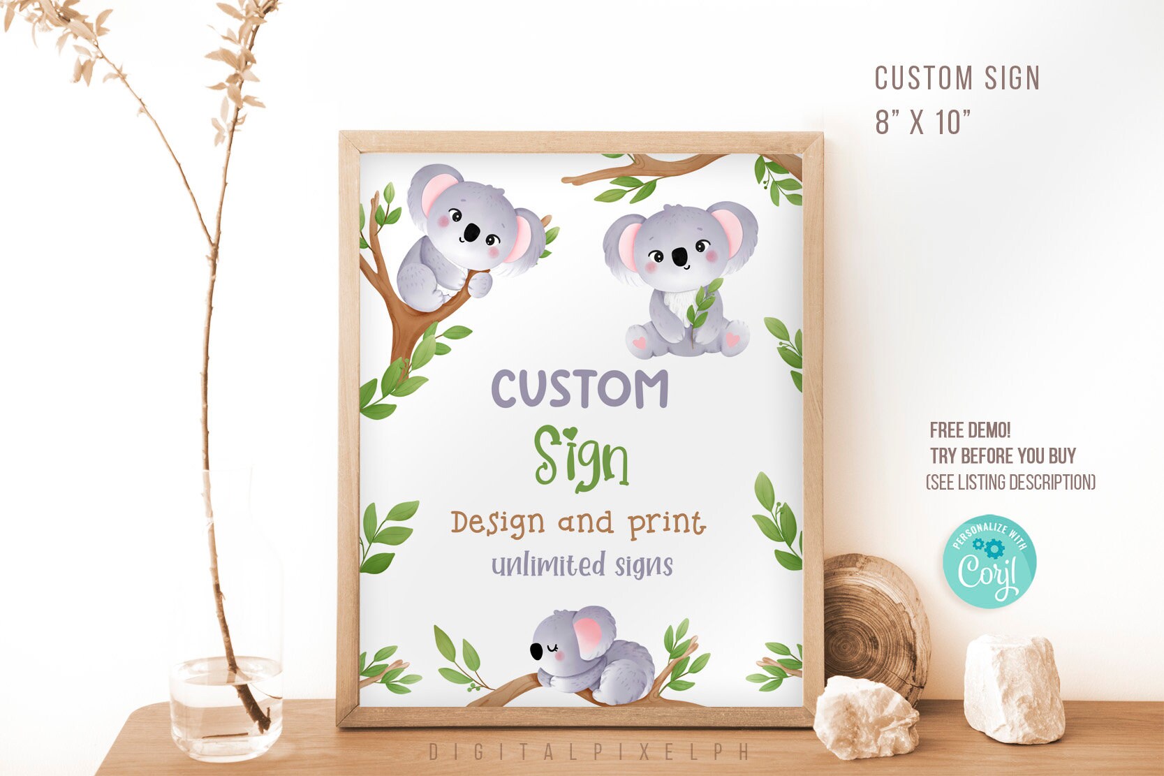 Editable Koala Birthday Welcome Sign Template, Koala Custom Sign ...