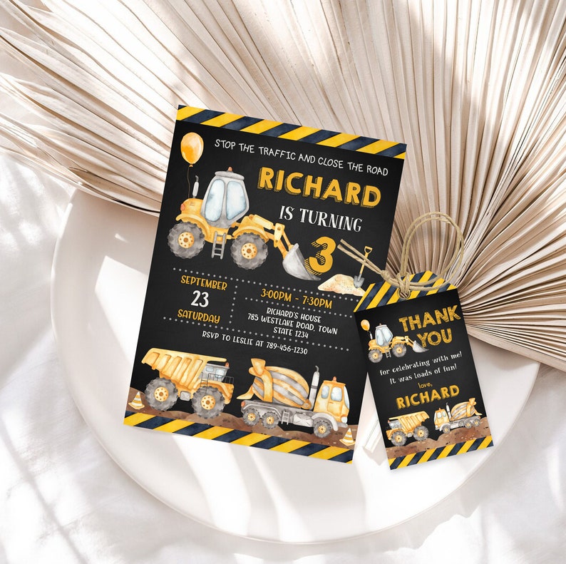 Editable Construction Birthday Party Invitation Template - Etsy