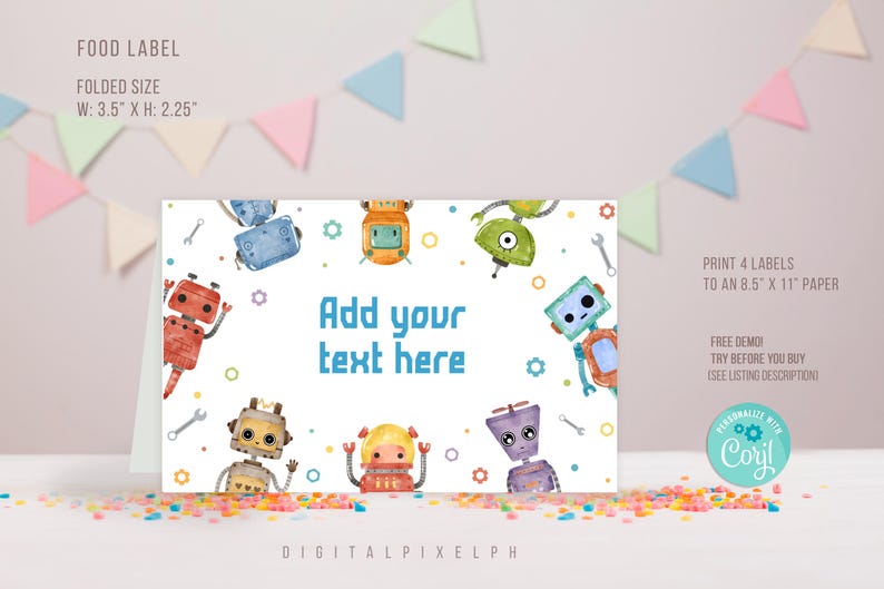 Editable Robot Food Label, Robot Food Tent Cards, Robot Food Tent Label ...