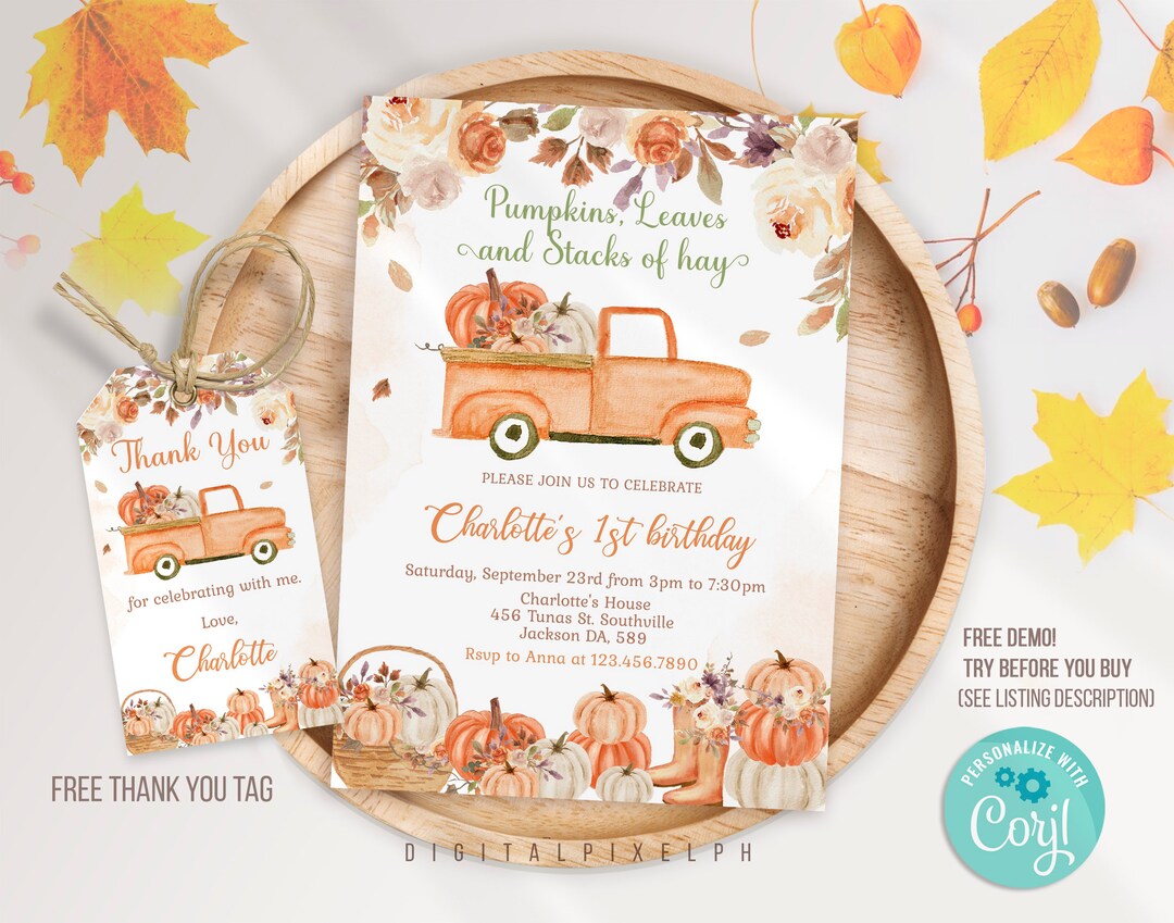 Editable Pumpkin Birthday Invitation Fall Pumpkin Truck - Etsy
