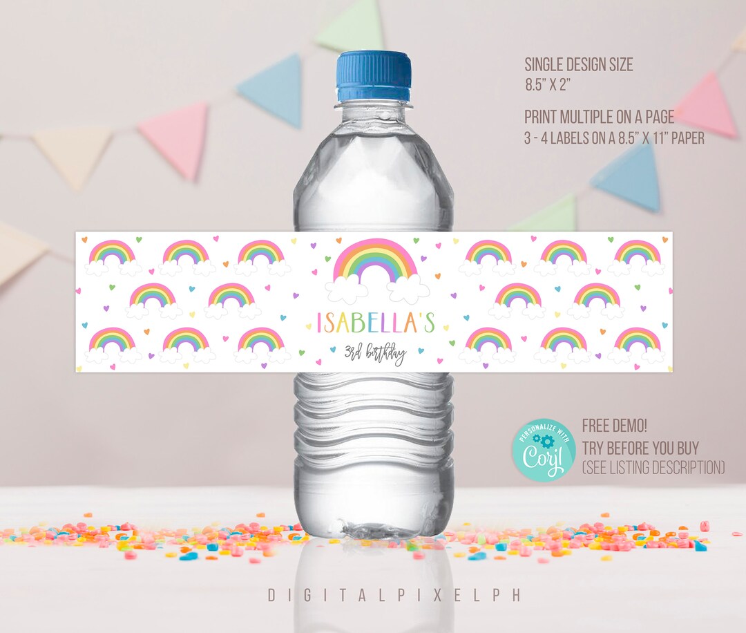 Editable Rainbow Water Bottle Label, Rainbow Label, Rainbow Water ...