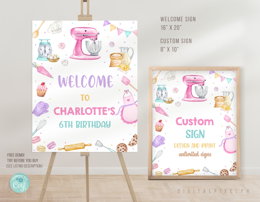 Editable Baking Birthday Welcome Sign Template, Baking Birthday Custom ...