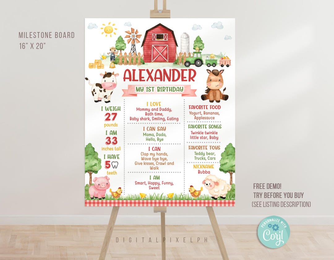 Editable Farm Birthday Milestone Poster Template, Farm Barnyard ...