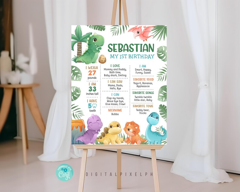 Editable Dinosaur Birthday Milestone Poster Template (digital) - Etsy