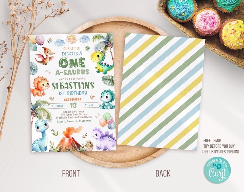 Dinosaur Birthday Invitation Template, One A-saurus Invite (digital ...