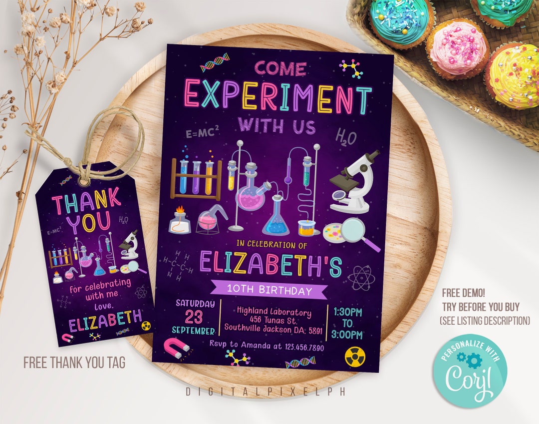 Editable Mad Science Experiment Birthday Invitation, Science Experiment ...