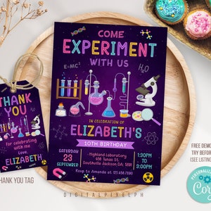 Editable Mad Science Experiment Birthday Invitation, Science Experiment ...