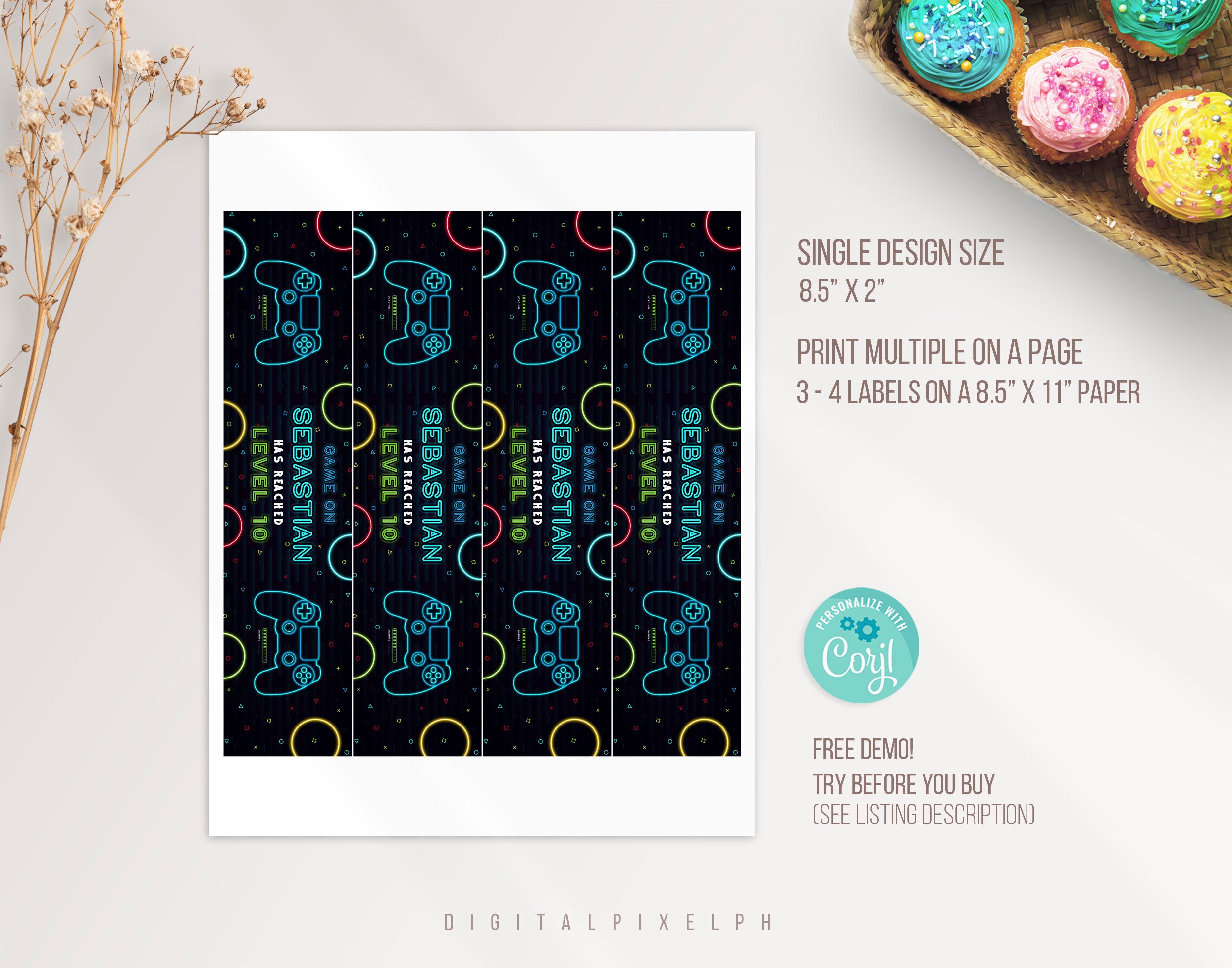 Editable Video Game Water Bottle Label Template (digital) - Etsy