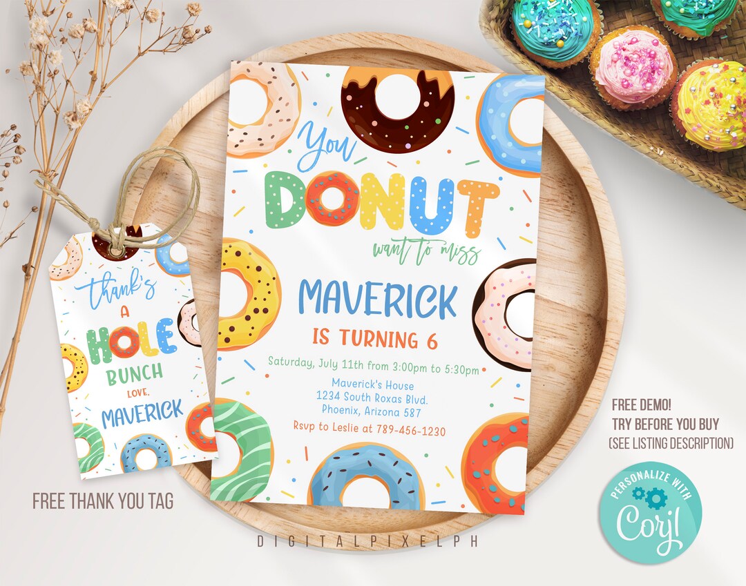 Editable Donut Birthday Invitation Template, Donut Birthday Invitation ...