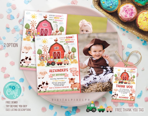 Farm Party Invitations With Picture Included Farm Birthday Party