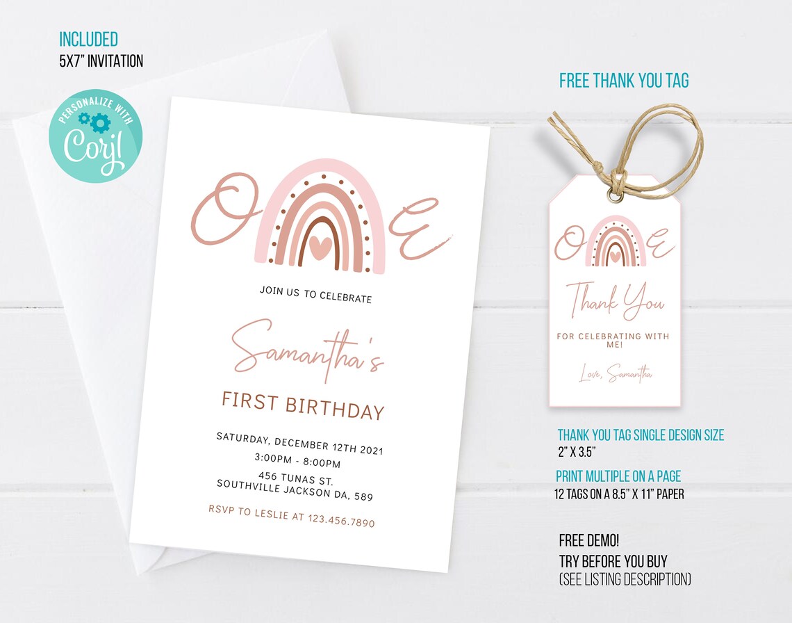 Editable Boho Rainbow Birthday Invitation Rainbow Invitation - Etsy