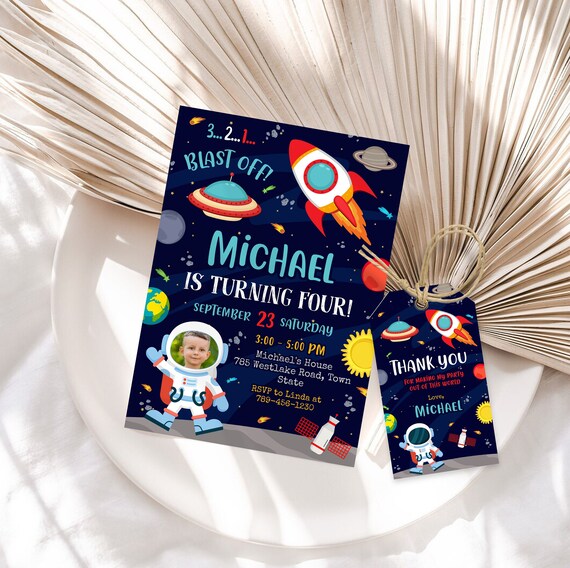 Outer Space Birthday Invitation Template Planets Rocket Ship - Etsy