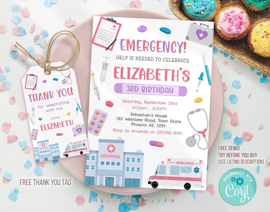 Editable Kids Doctor Birthday Invitation Template, First Responders ...