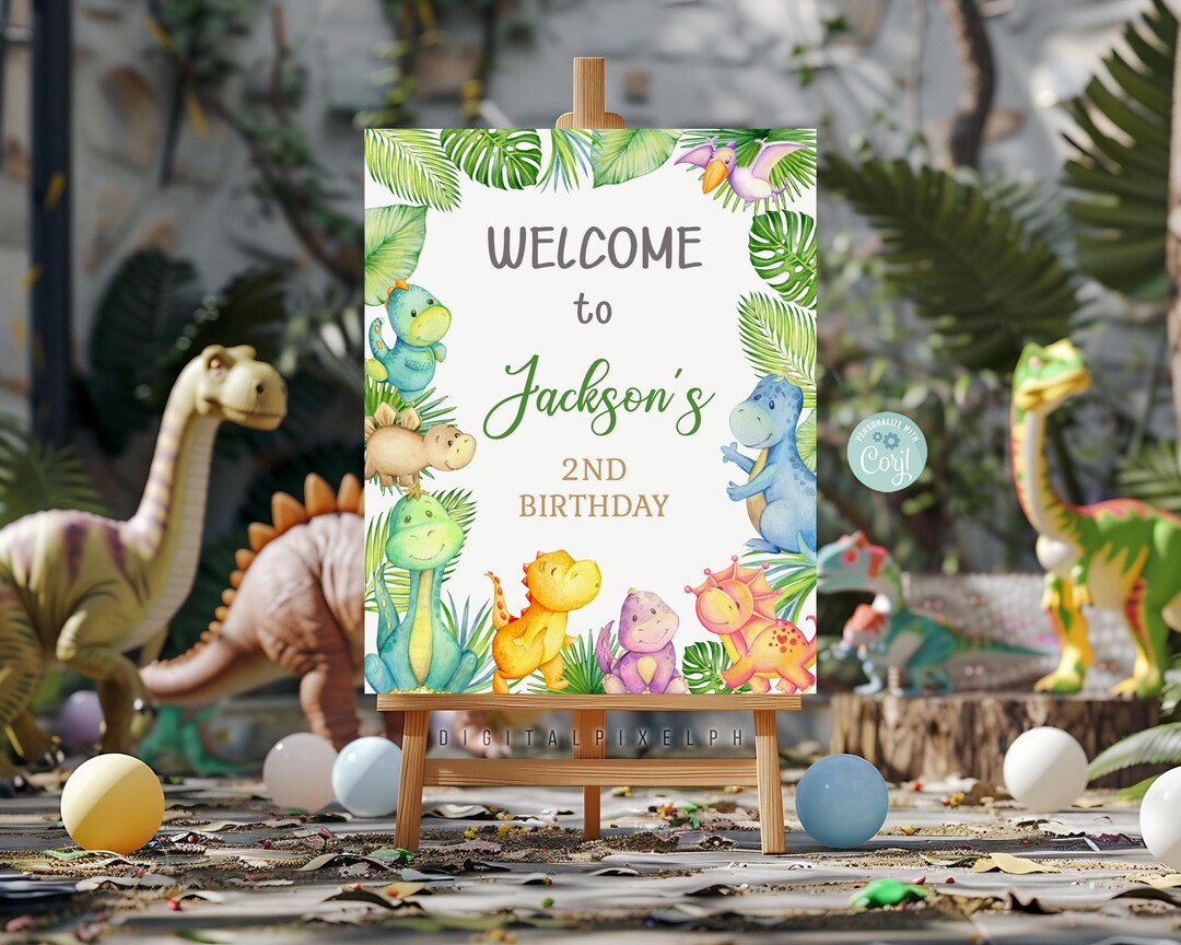 Dinosaur Birthday Welcome Sign Template (digital Download) - Etsy