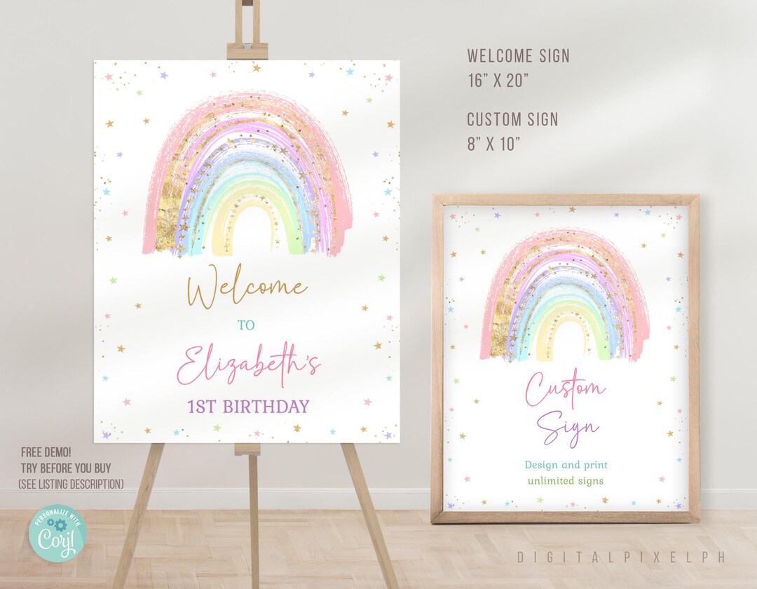 Editable Rainbow Birthday Welcome Sign Template, Rainbow Birthday ...