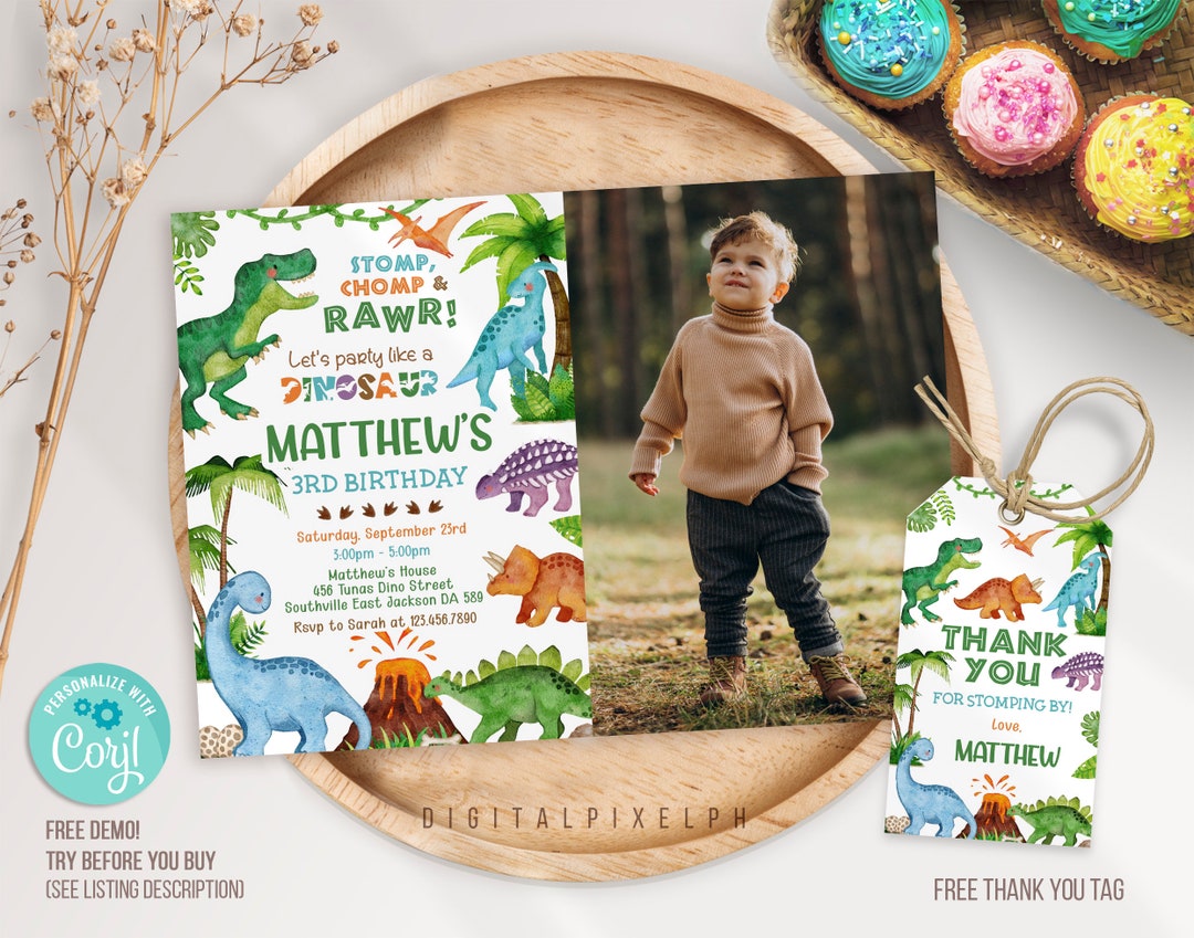 Dinosaur Birthday Invitation, Dinosaur Birthday Invite, Dinosaur Party ...