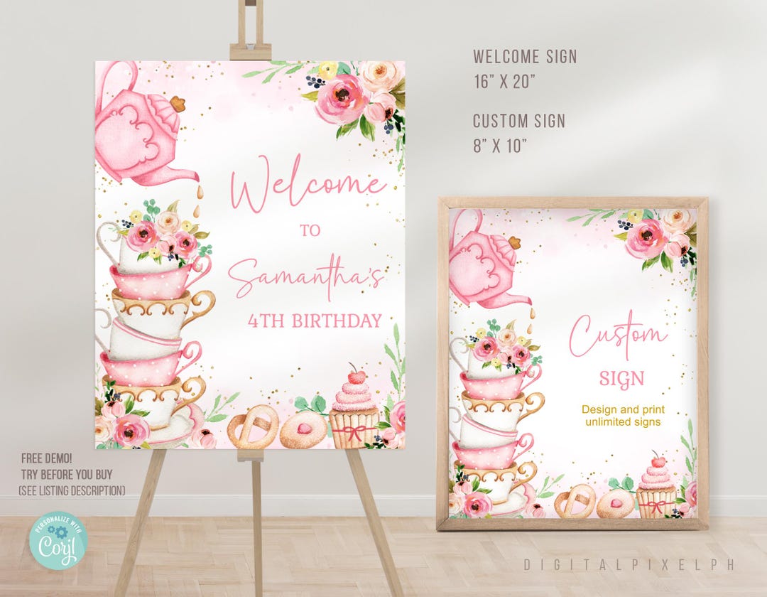 Editable Tea Party Welcome Sign Template, Tea Party Custom Sign ...