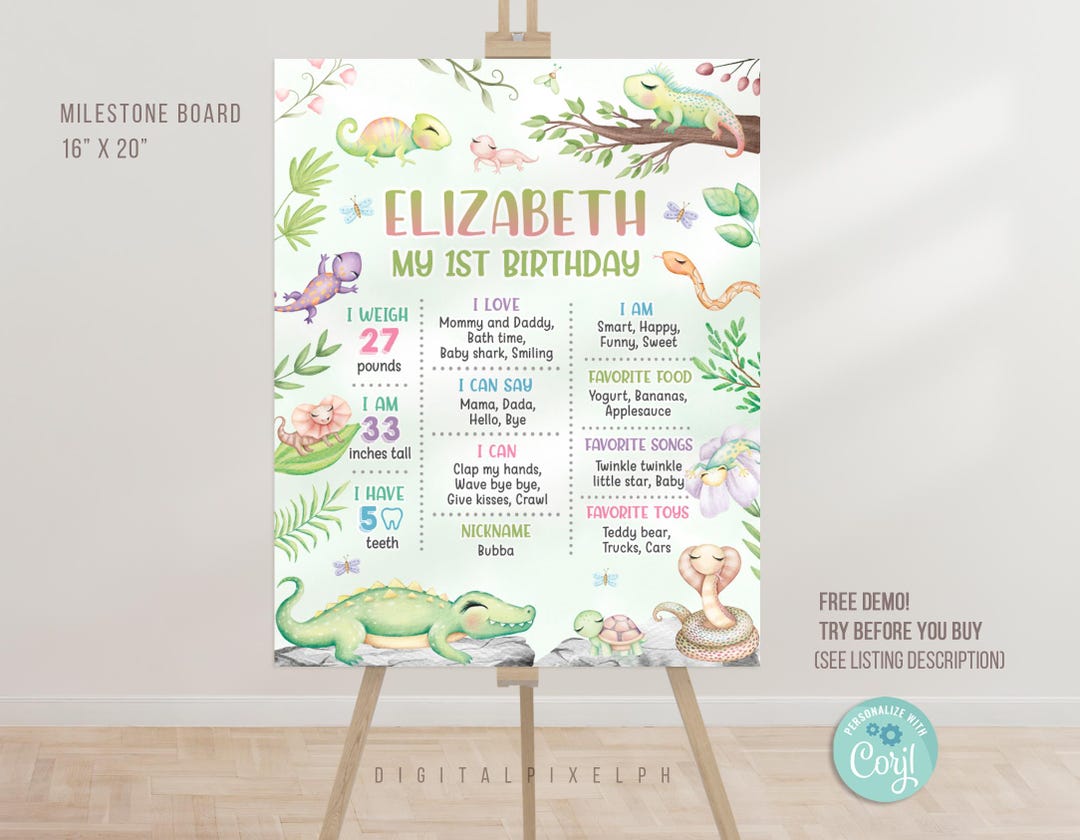 Editable Reptile Milestone Poster Template, Reptile Milestone Board ...