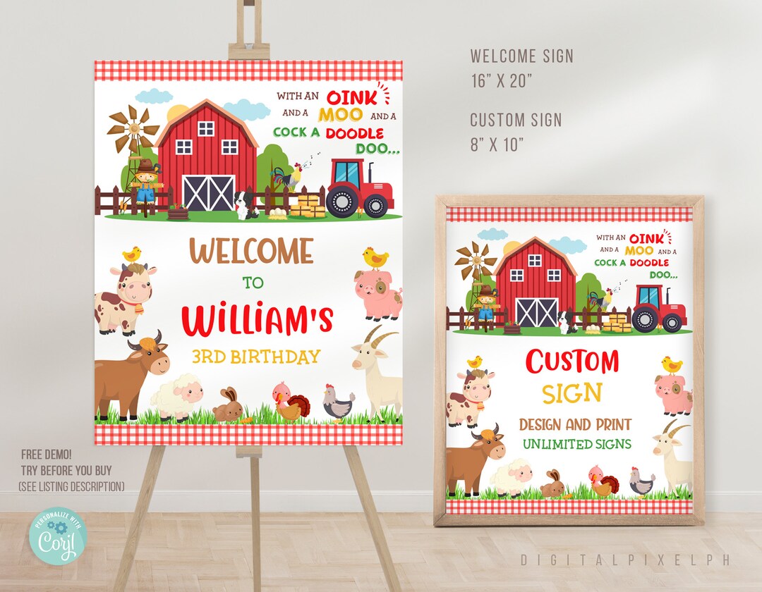 Editable Farm Birthday Welcome Sign Template, Farm Birthday Custom Sign ...