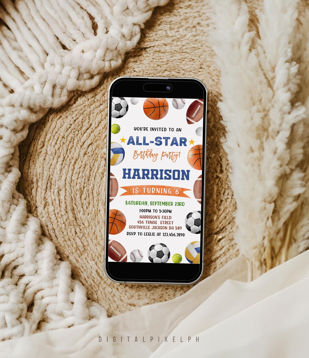 Sports Birthday Invitation, All-star Party, Phone Invite (digital) - Etsy
