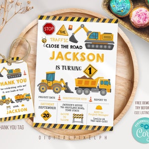 Editable Construction Birthday Party Invitation Template, Construction ...