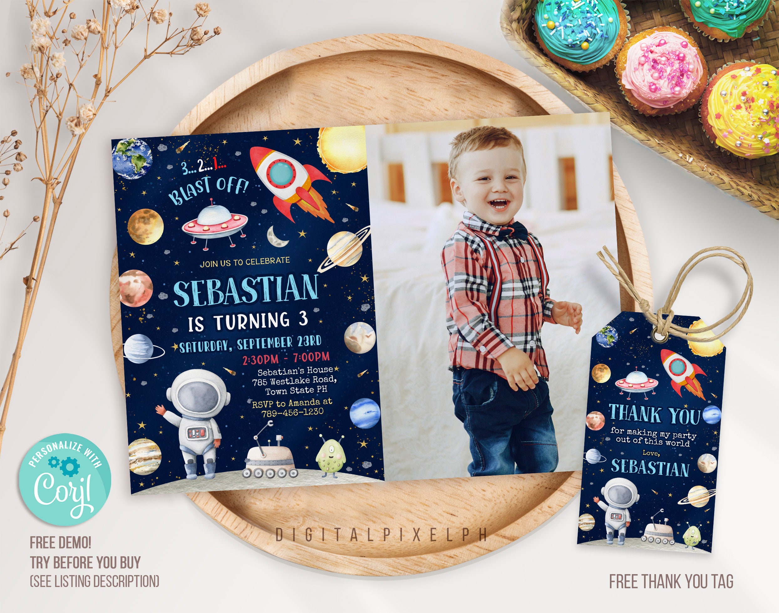 Editable Outer Space Birthday Invitation Template, Planets Rocket Ship ...