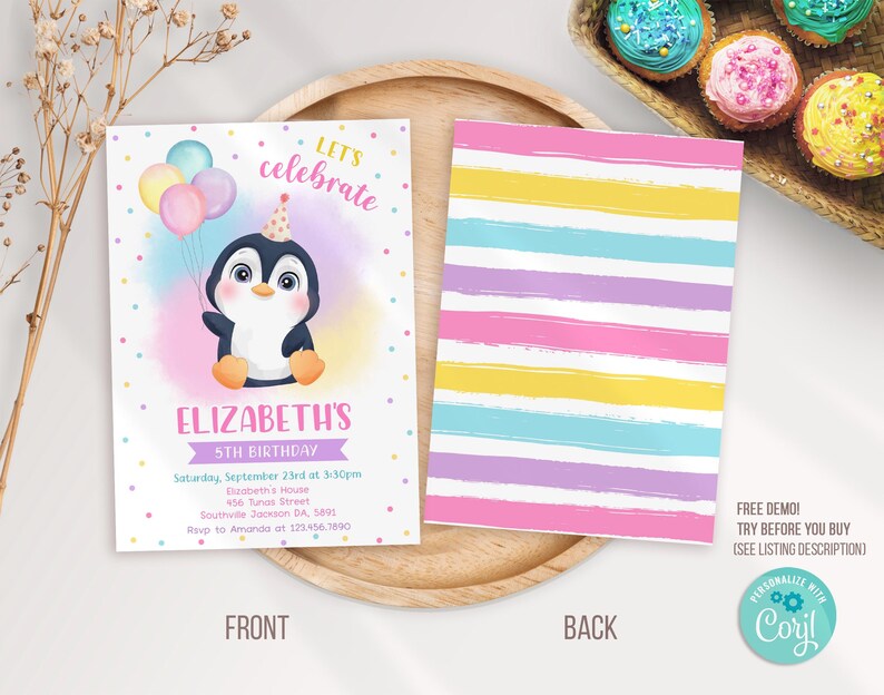 Editable Penguin Birthday Invitation Template, Winter Party Invitation ...