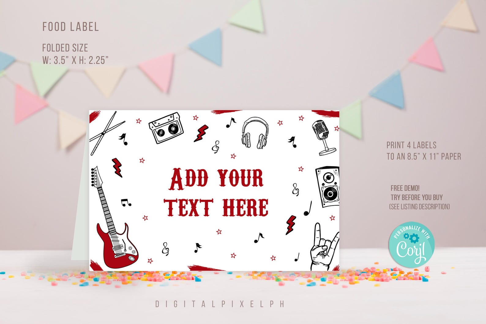 Editable Rock and Roll Food Label Tent Cards (digital Download) - Etsy