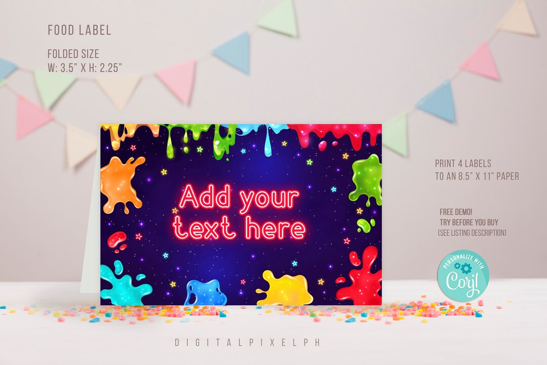 Editable Slime Party Food Label, Slime Party Birthday Party Food Tent ...