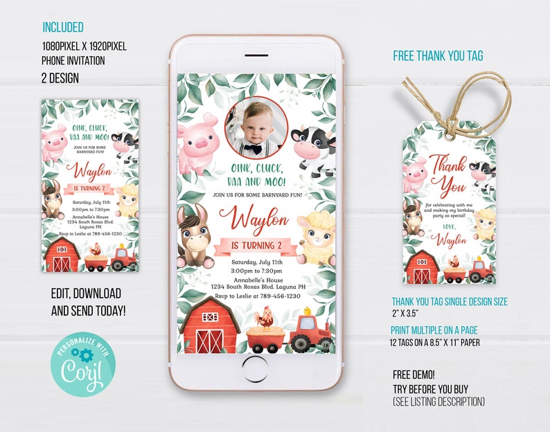 Farm Phone Birthday Invitation Template Farm Electronic - Etsy