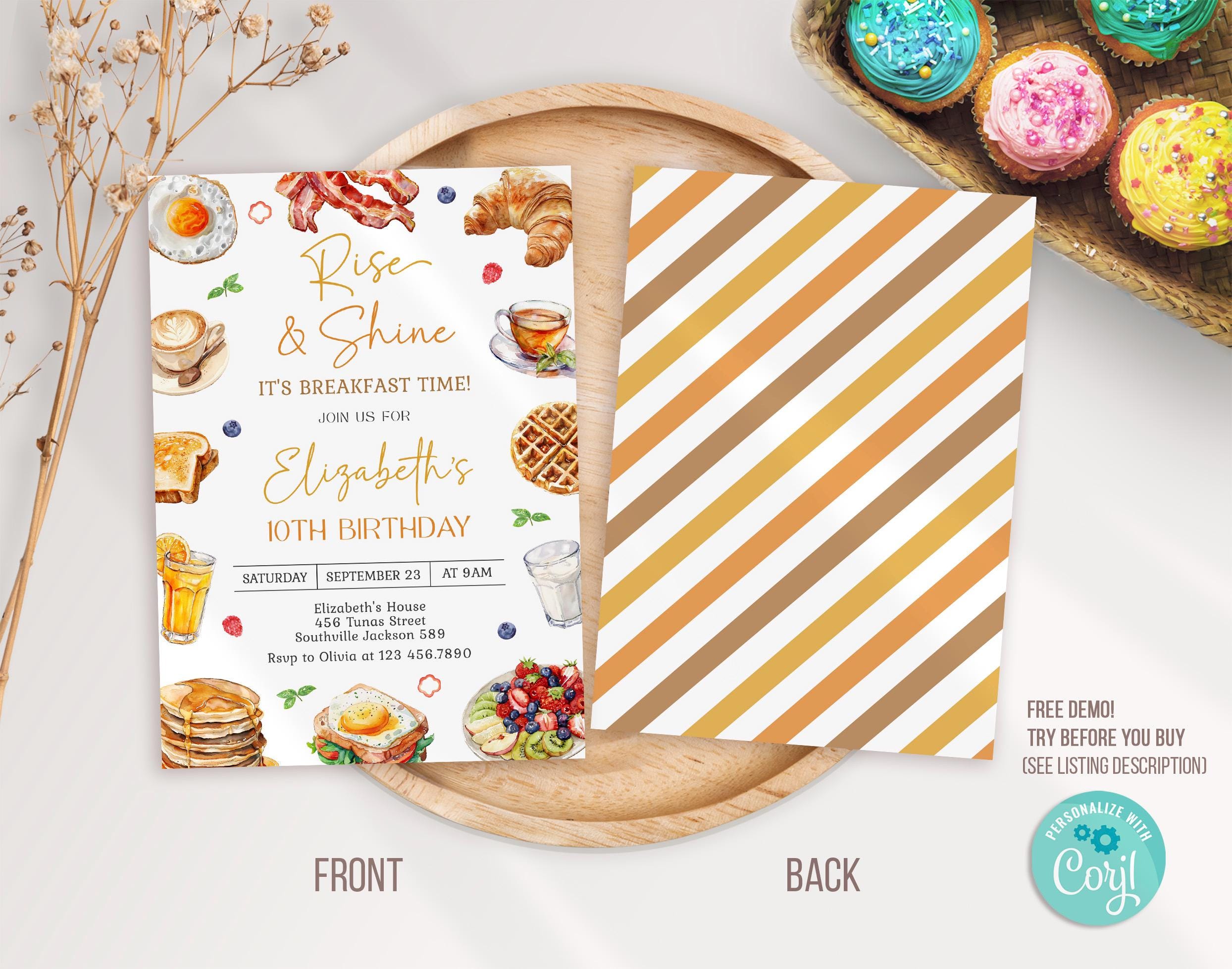 Editable Breakfast Birthday Invitation Template, Brunch Theme (digital ...