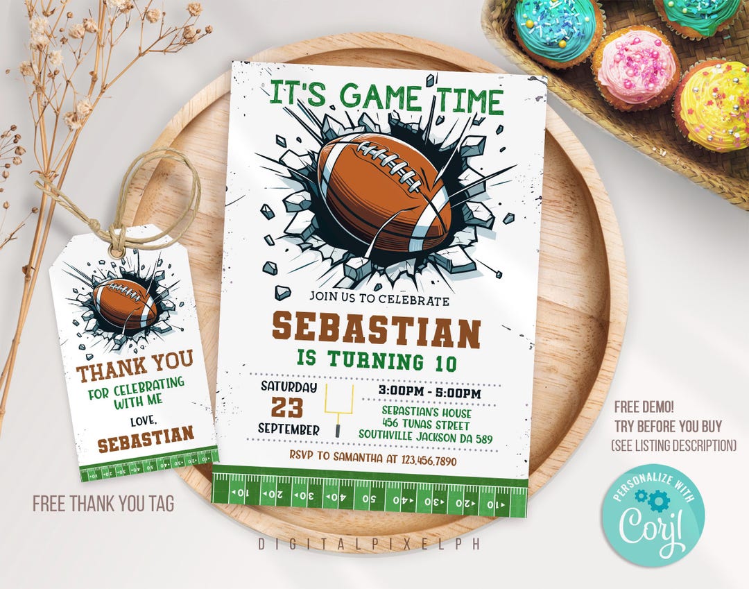 Editable Football Birthday Invitation Template, Football Birthday ...