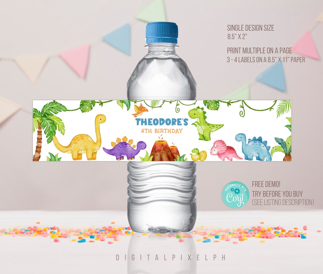 Editable Dinosaur Water Bottle Label, Dinosaur Label, Dinosaur Water ...