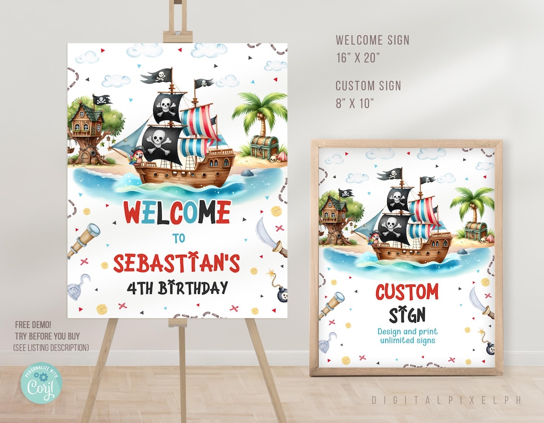Editable Pirate Birthday Party Welcome Sign Template, Pirate Birthday ...