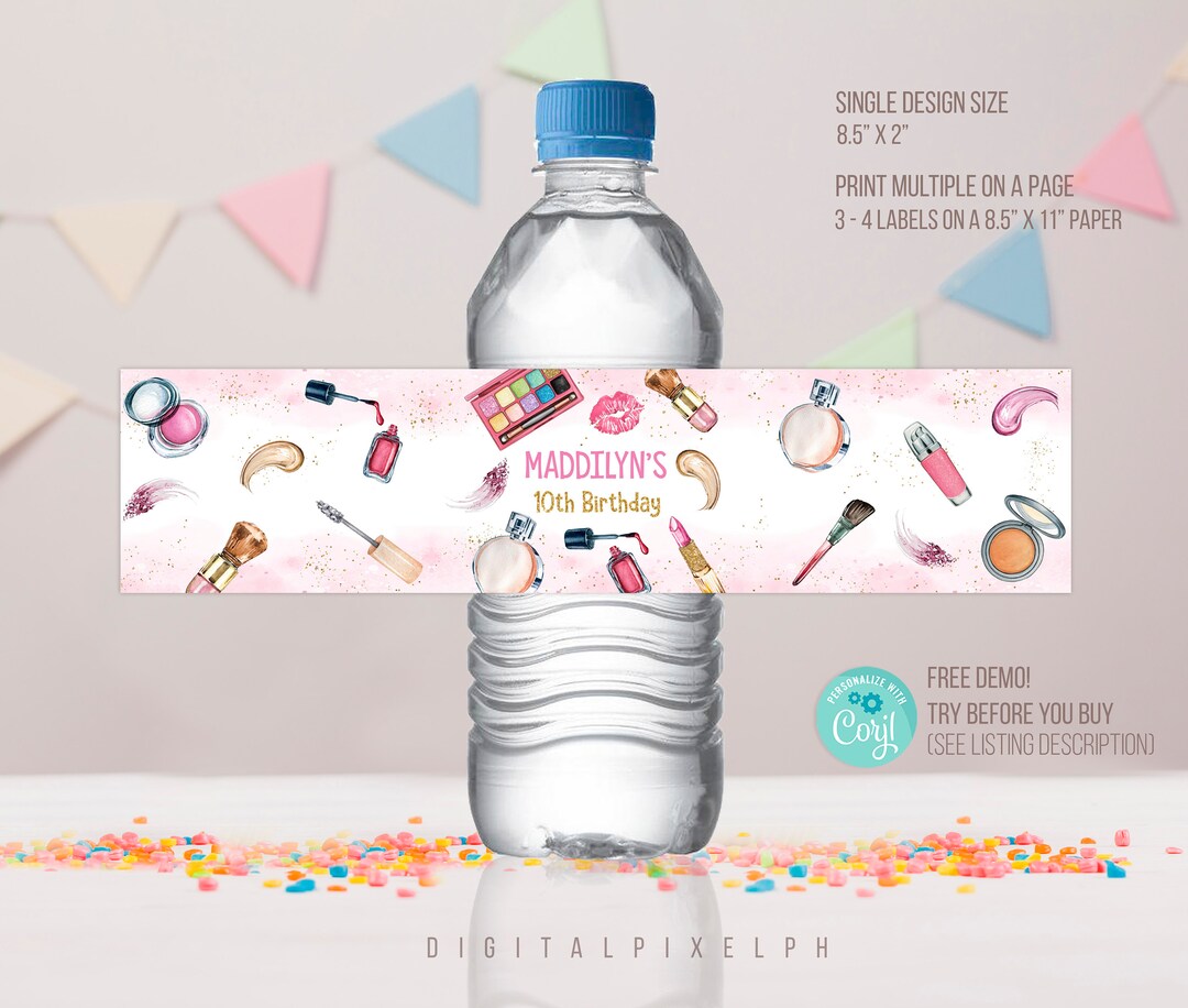 Editable Spa Party Water Bottle Label, Spa Party Label, Spa Party Water ...