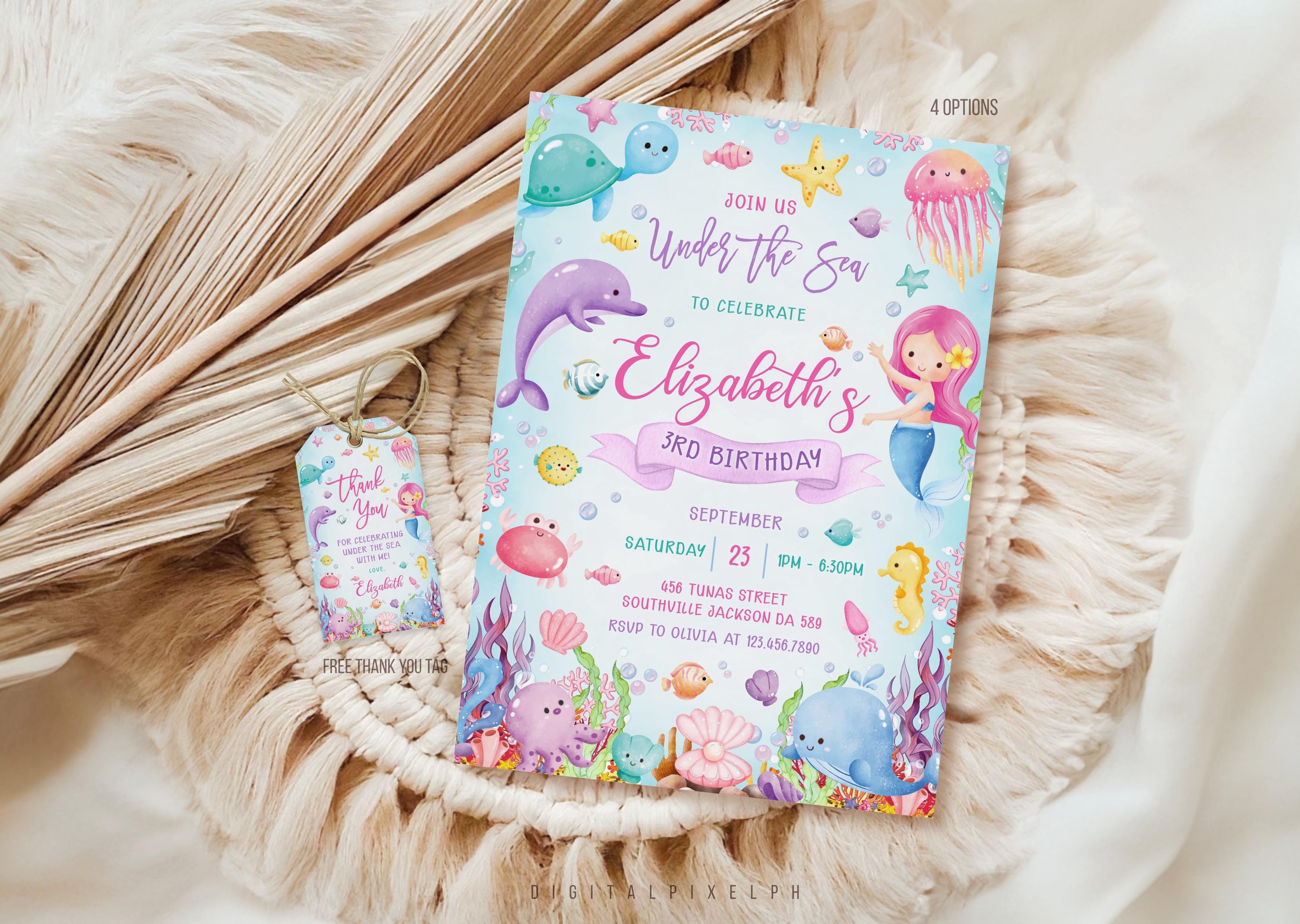 Editable Under the Sea Birthday Invitation, Ocean Animals Party, Thank ...
