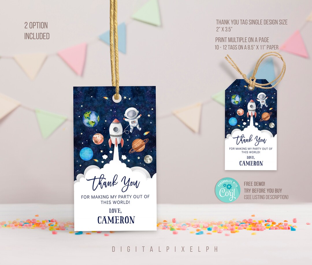 Editable Outer Space Thank You Tags, Outer Space Thank You Tags, Outer ...