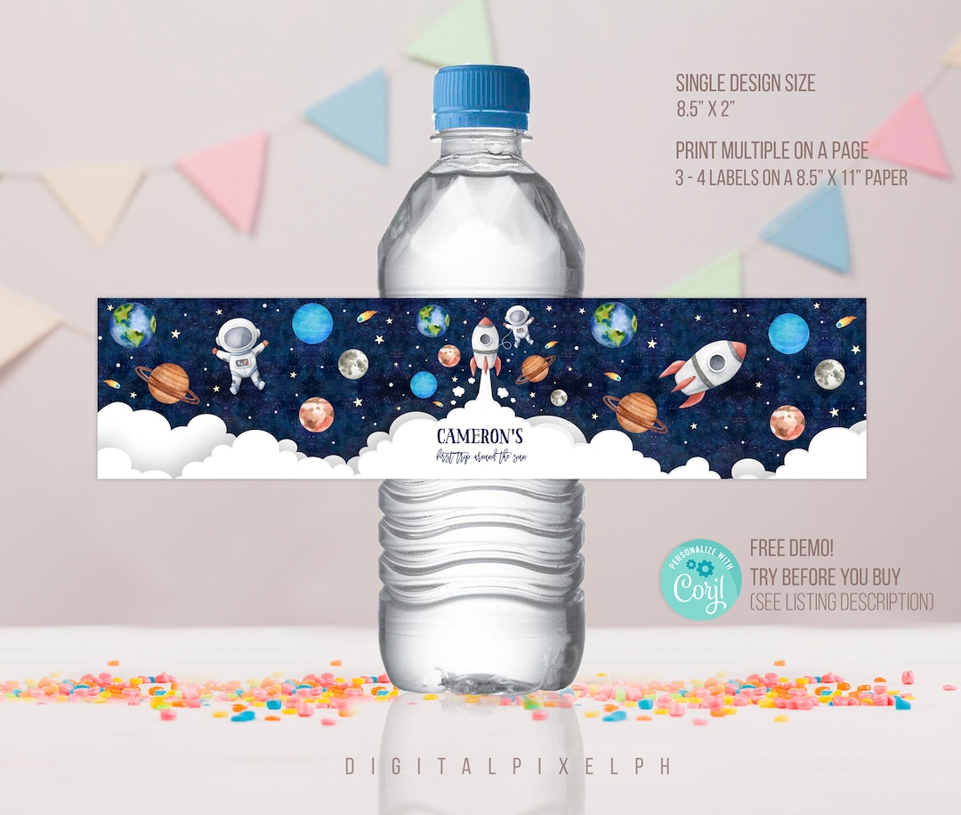 Editable Outer Space Water Bottle Label, Rocket Fuel Label, Outer Space ...