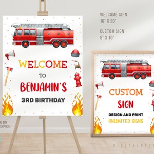 Editable Fire Truck Welcome Sign Template, Fire Truck Birthday Custom ...