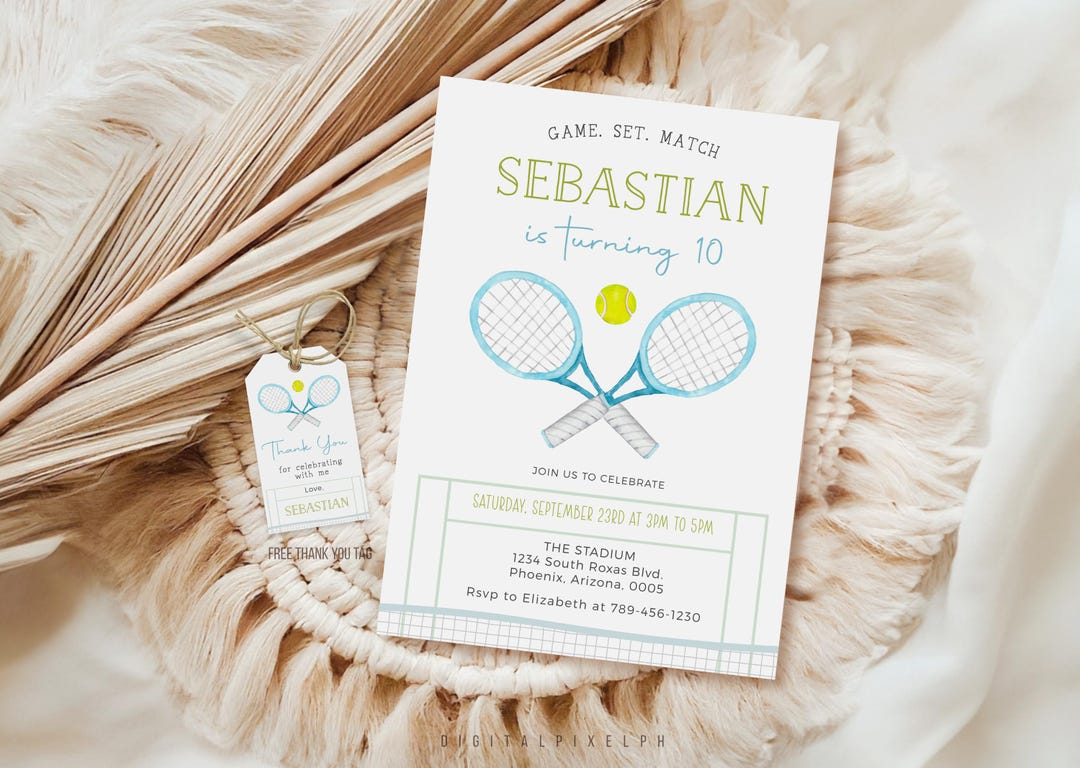 Tennis Birthday Invitation Template, Summer Sports Invitation, Tennis ...