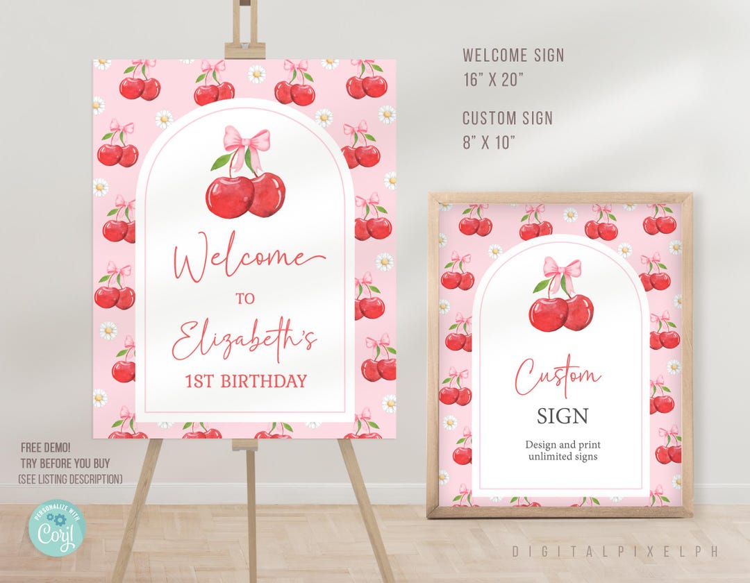 Editable Cherry Welcome Sign Template, Cherry Custom Sign Template ...